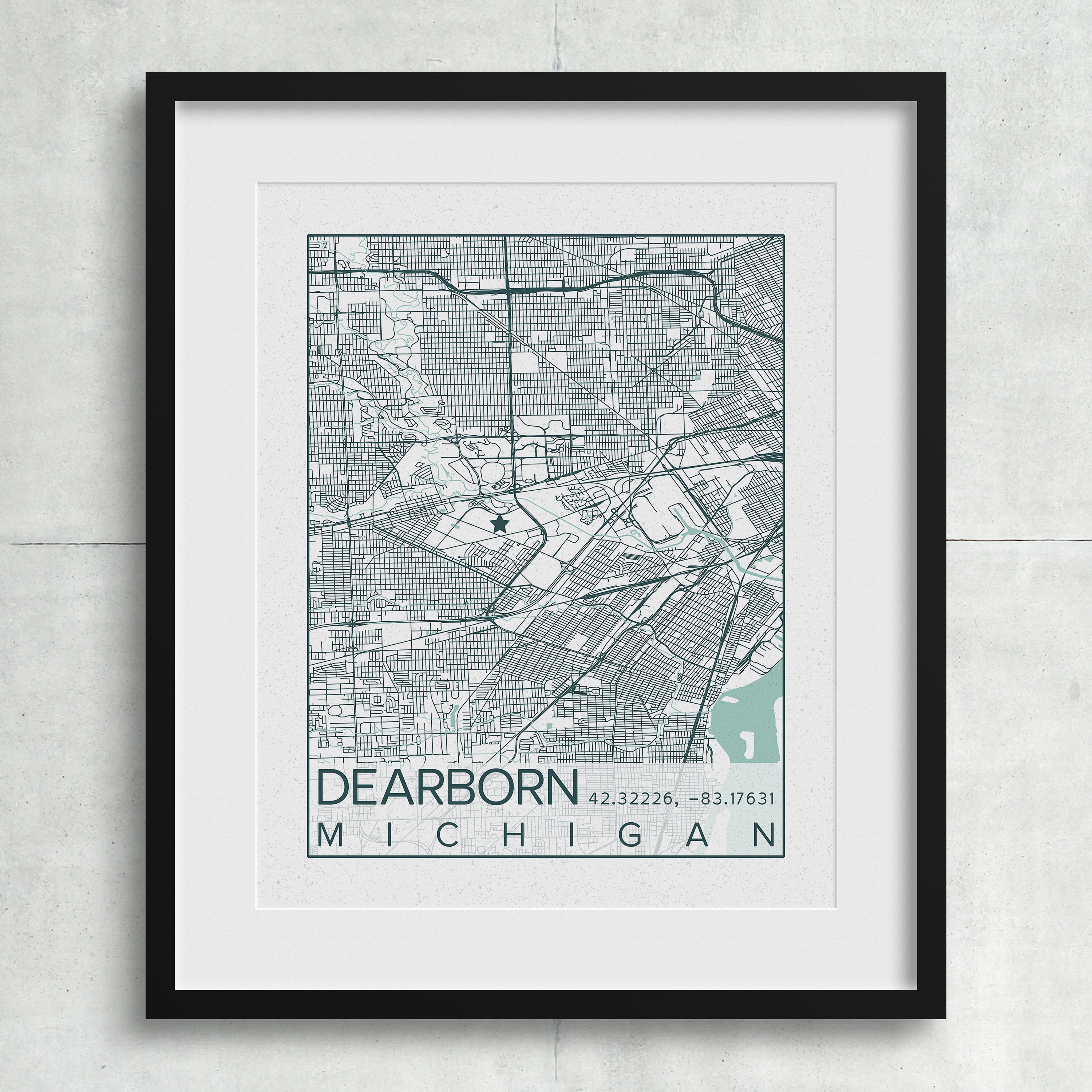 Dearborn City Map Print Poster Blue Green Dearborn Down River - Etsy