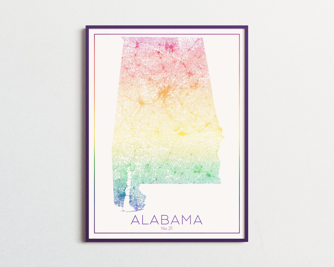 Alabama AL State Map Road Map Roadways Different Custom Colors ...