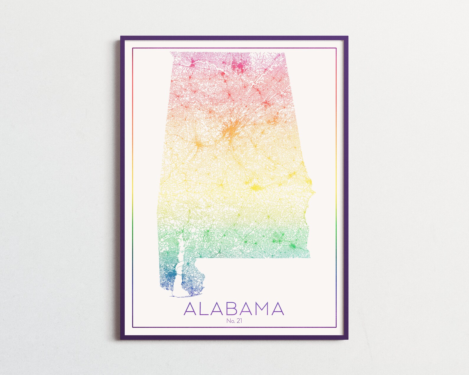 Alabama AL State Map Road Map Roadways Different Custom Colors | Etsy