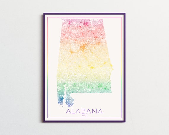 Alabama AL State Map Road Map Roadways Different Custom Colors | Etsy