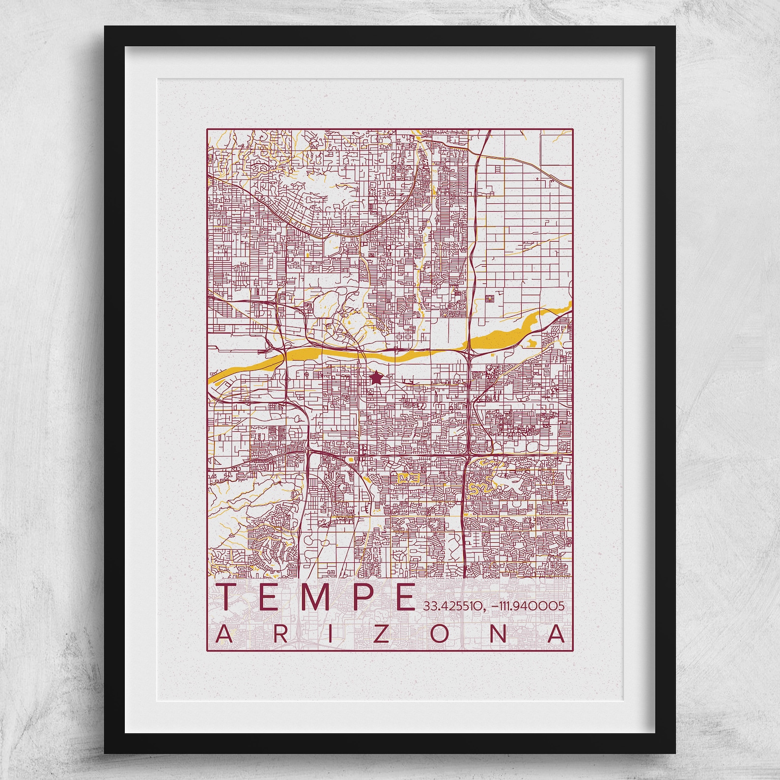 Tempe Arizona Map Arizona State University Poster Print City - Etsy