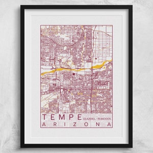 Tempe Arizona Map Arizona State University Poster Print City - Etsy