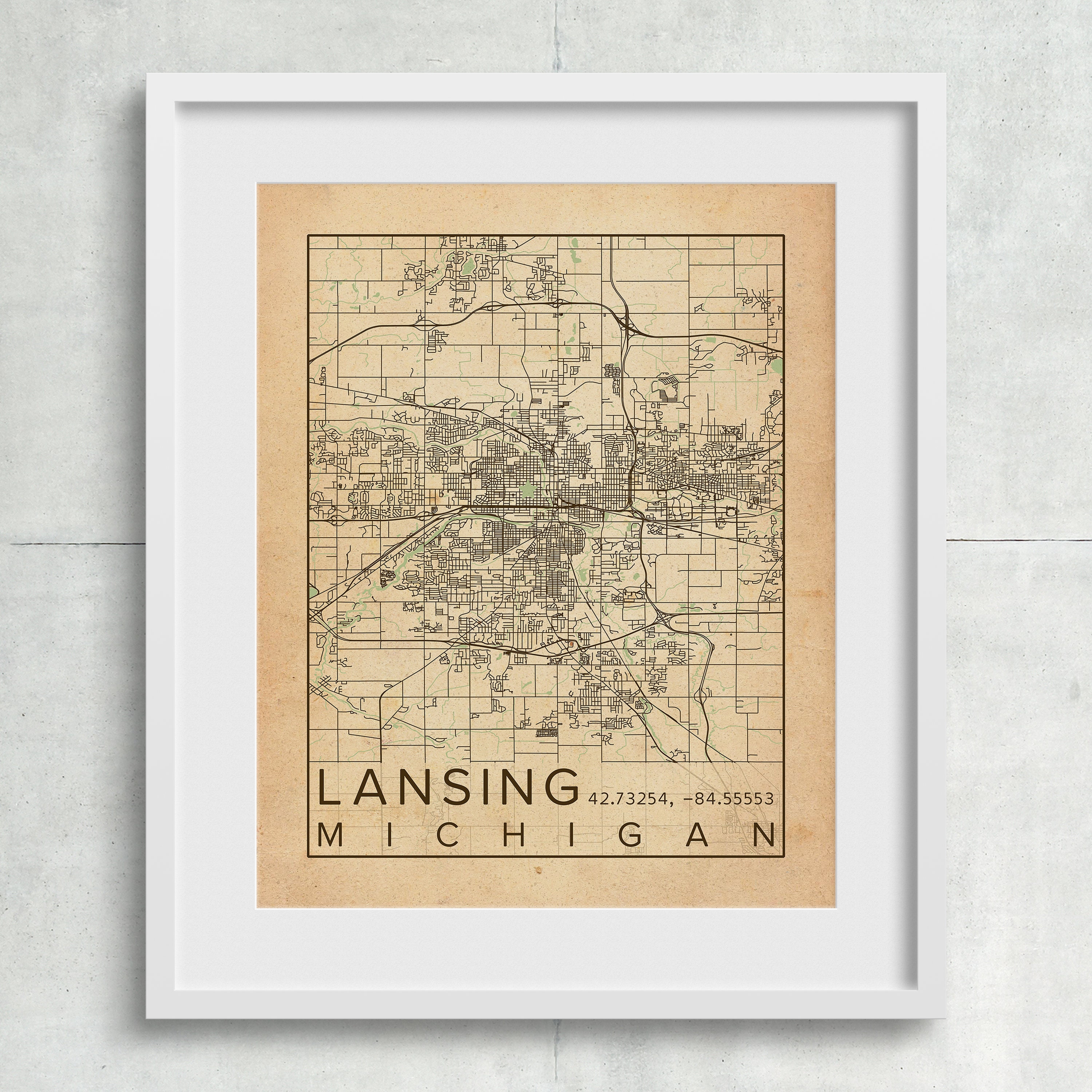 Lansing City Map Print Poster Antique Vintage Aged Lansing - Etsy UK