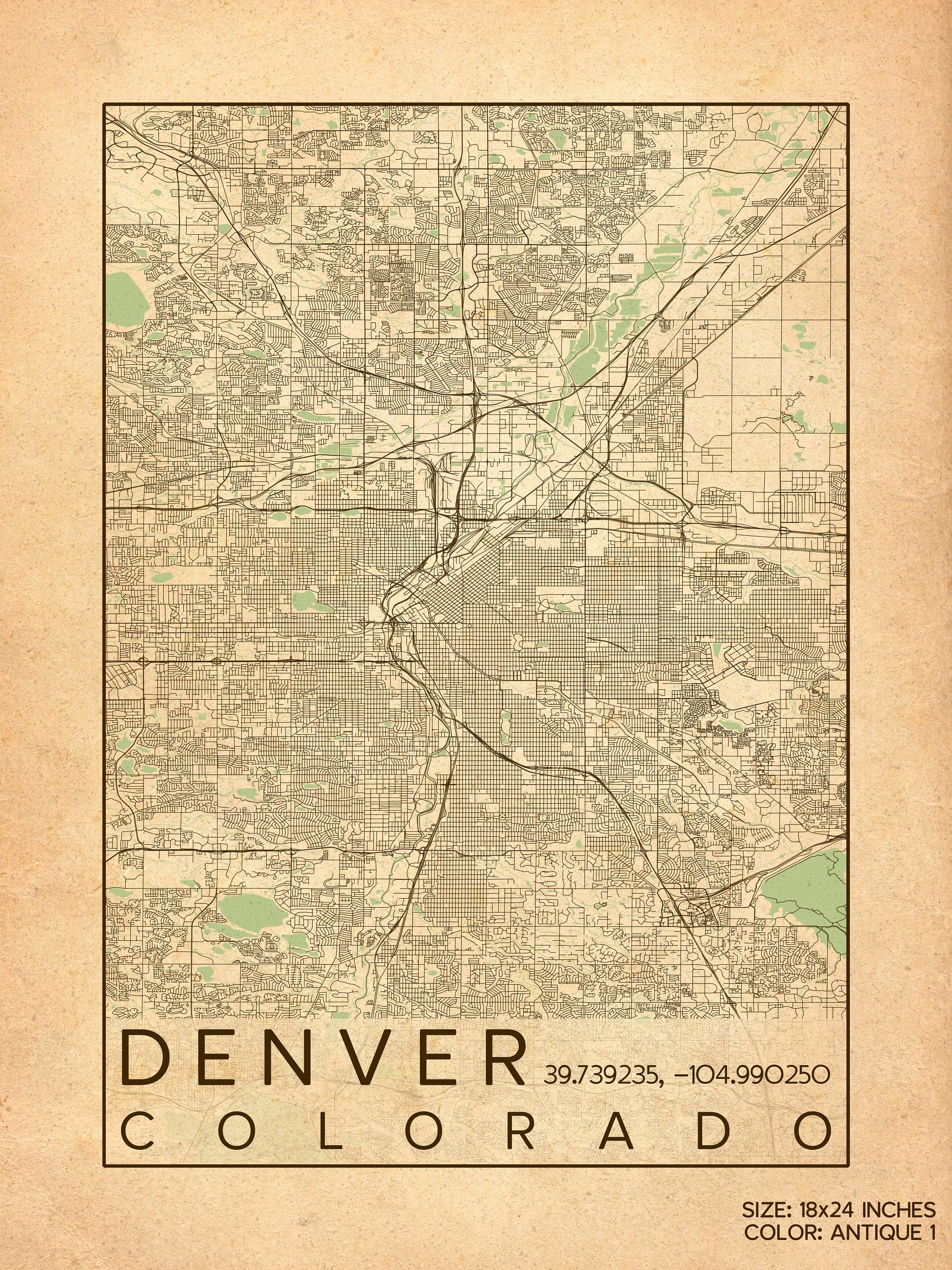 Denver Colorado City Map Print Poster Vintage Antique Mile | Etsy