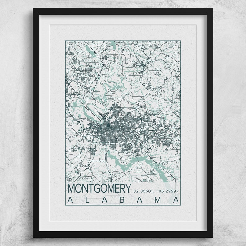 Montgomery Alabama City Map Print Poster Blue Green Montgomery | Etsy