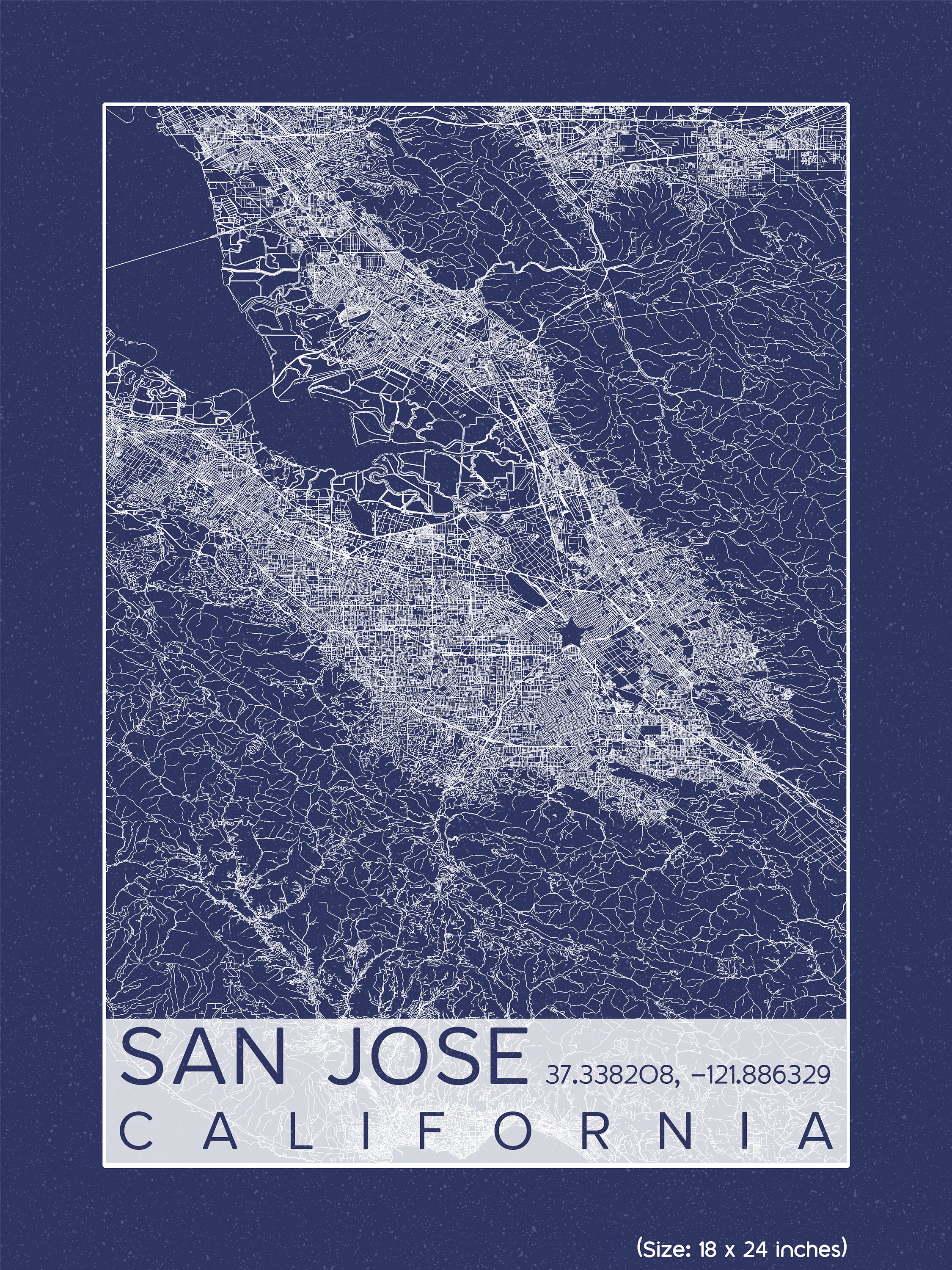 San Jose City Map Print Poster Blueprint San Jose California | Etsy
