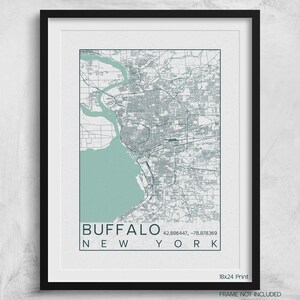 Buffalo New York City Map Print Poster Blue Green Blue Lake Erie ...