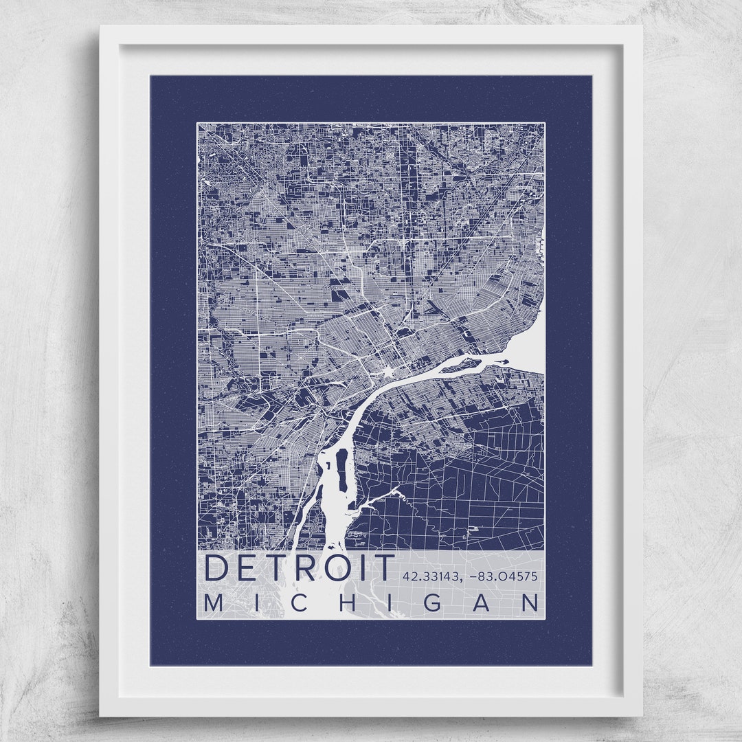 Detroit City Map Print Poster Blueprint Plans Detroit Michigan Lions ...