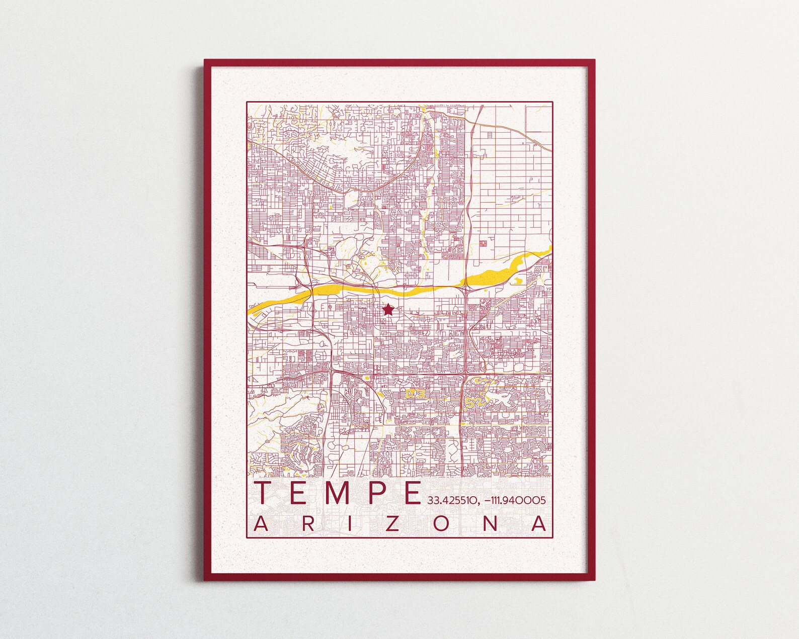 Tempe Arizona Map Arizona State University Poster Print City - Etsy