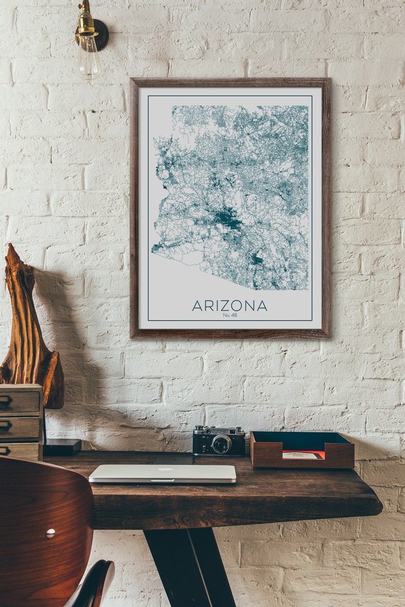 Arizona AZ State Map Road Map Roadways Different Custom Colors - Etsy