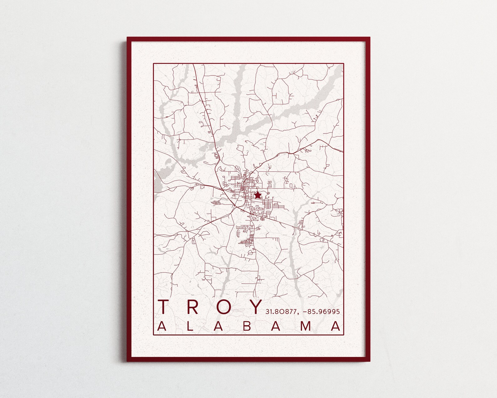 Troy Alabama Map Troy University Poster Print City of AL - Etsy