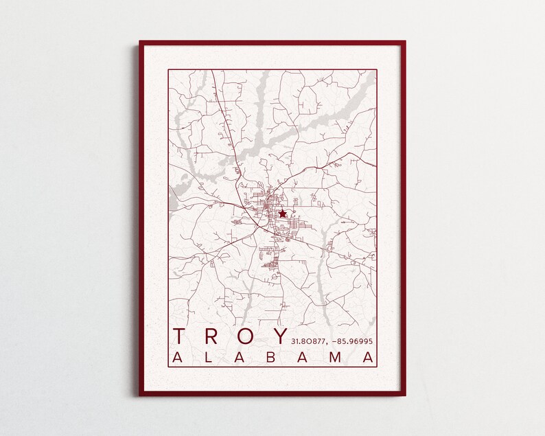 Troy Alabama Map Troy University Poster Print City of AL - Etsy