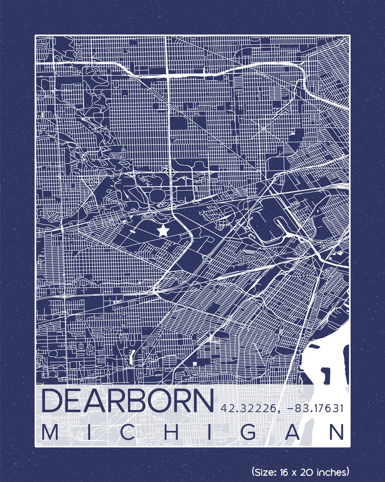 Dearborn City Map Print Poster Blueprint Plans Dearborn Down | Etsy