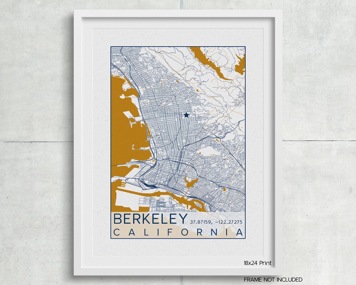 Berkeley California Map Poster UC Berkeley Print City Golden | Etsy