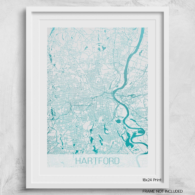 Hartford Connecticut City Map Print Poster Blue Green Capital - Etsy