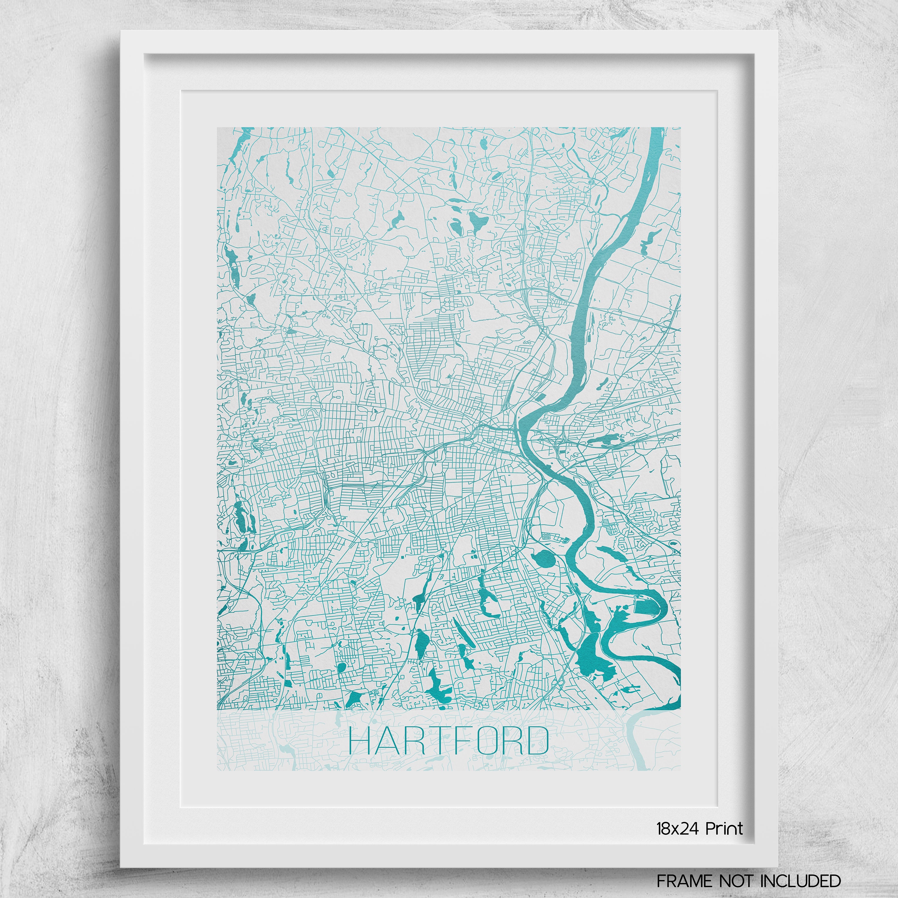 Hartford Connecticut City Map Print Poster Blue Green Capital - Etsy