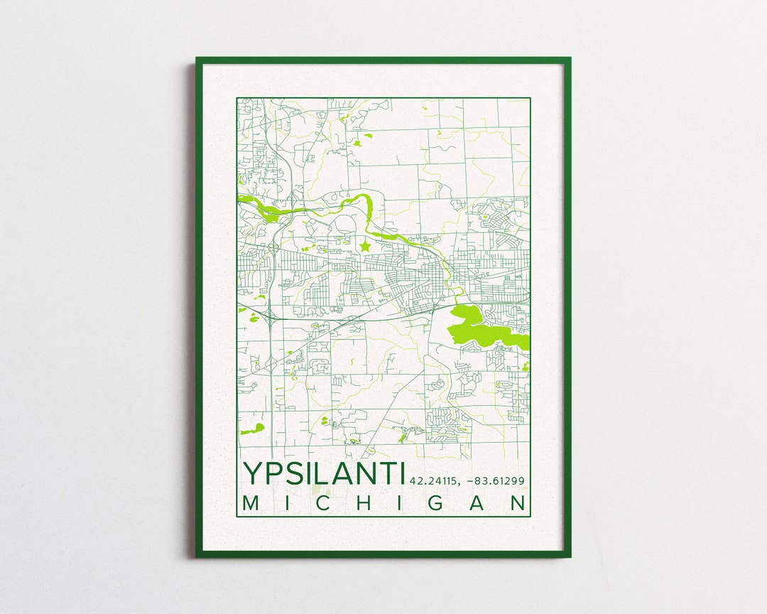 Ypsilanti Michigan Map Eastern Michigan University Poster Print City ...
