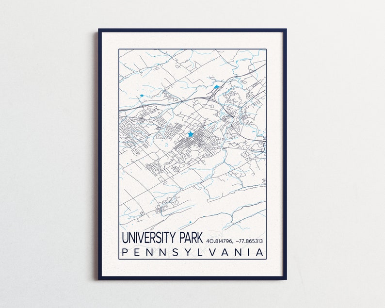 University Park PA Map Pennsylvania State University PSU Poster Print ...