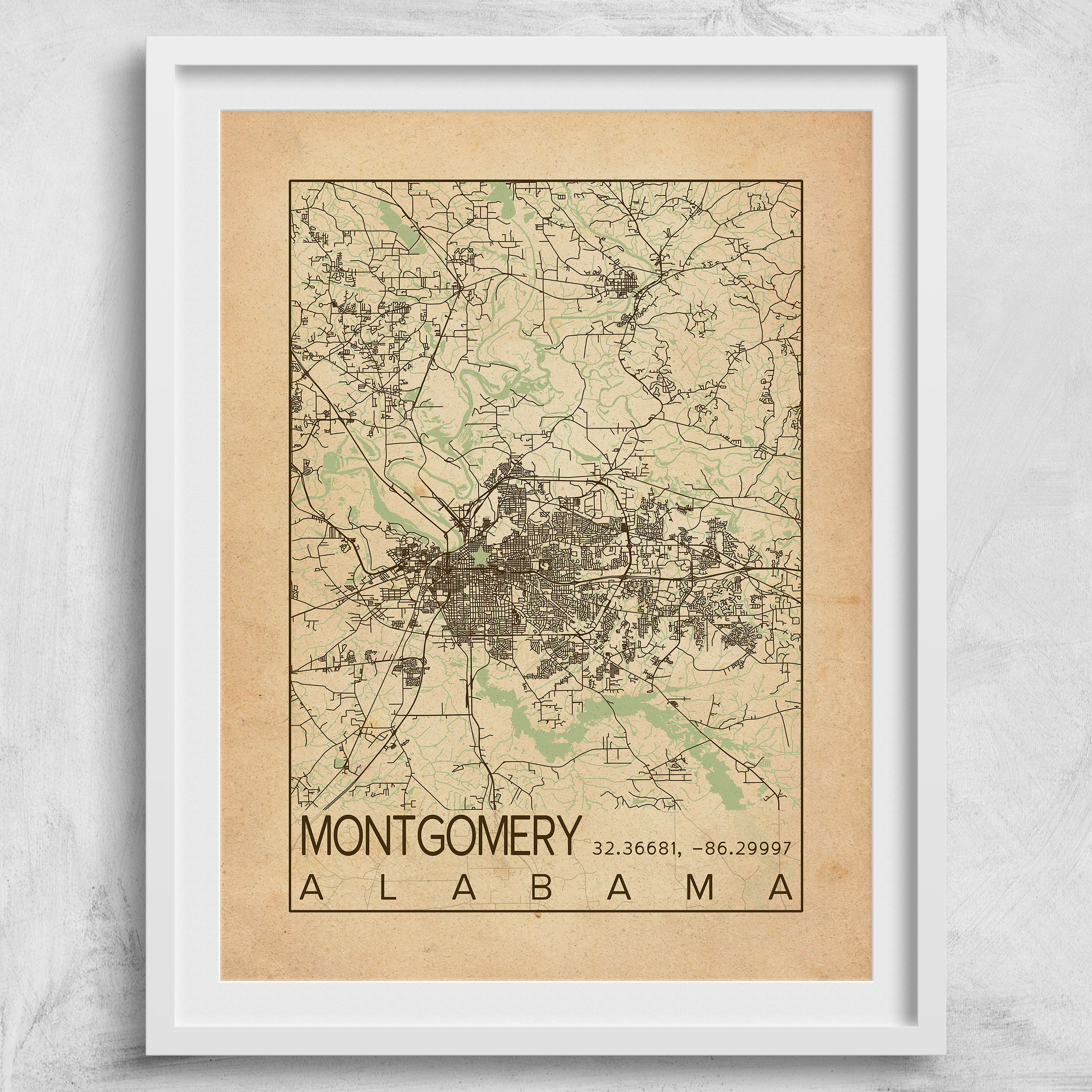 Montgomery Alabama City Map Print Poster Blue Green Montgomery | Etsy
