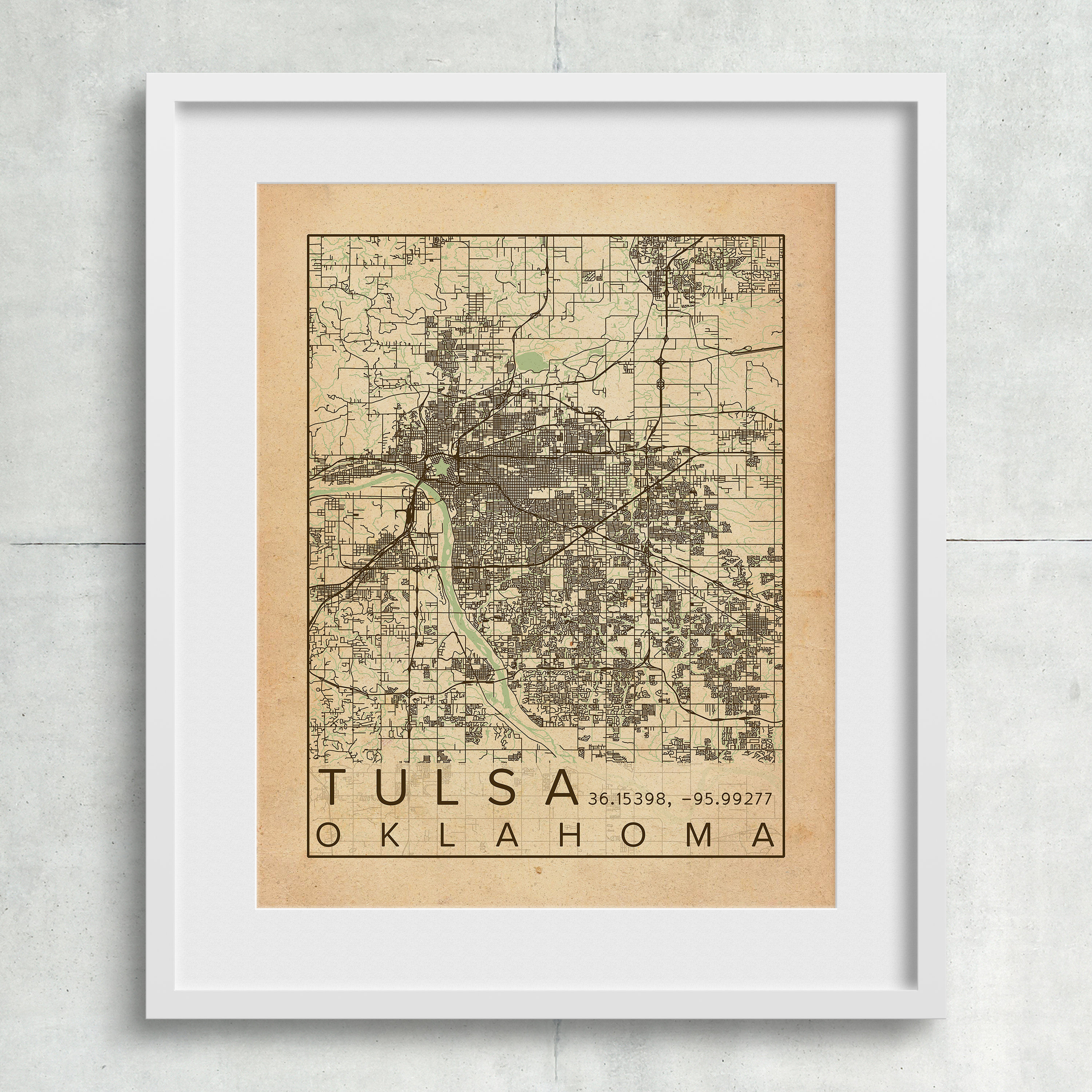 Tulsa Map Print Poster Antique Vintage Aged Tulsa Oklahoma Custom City ...