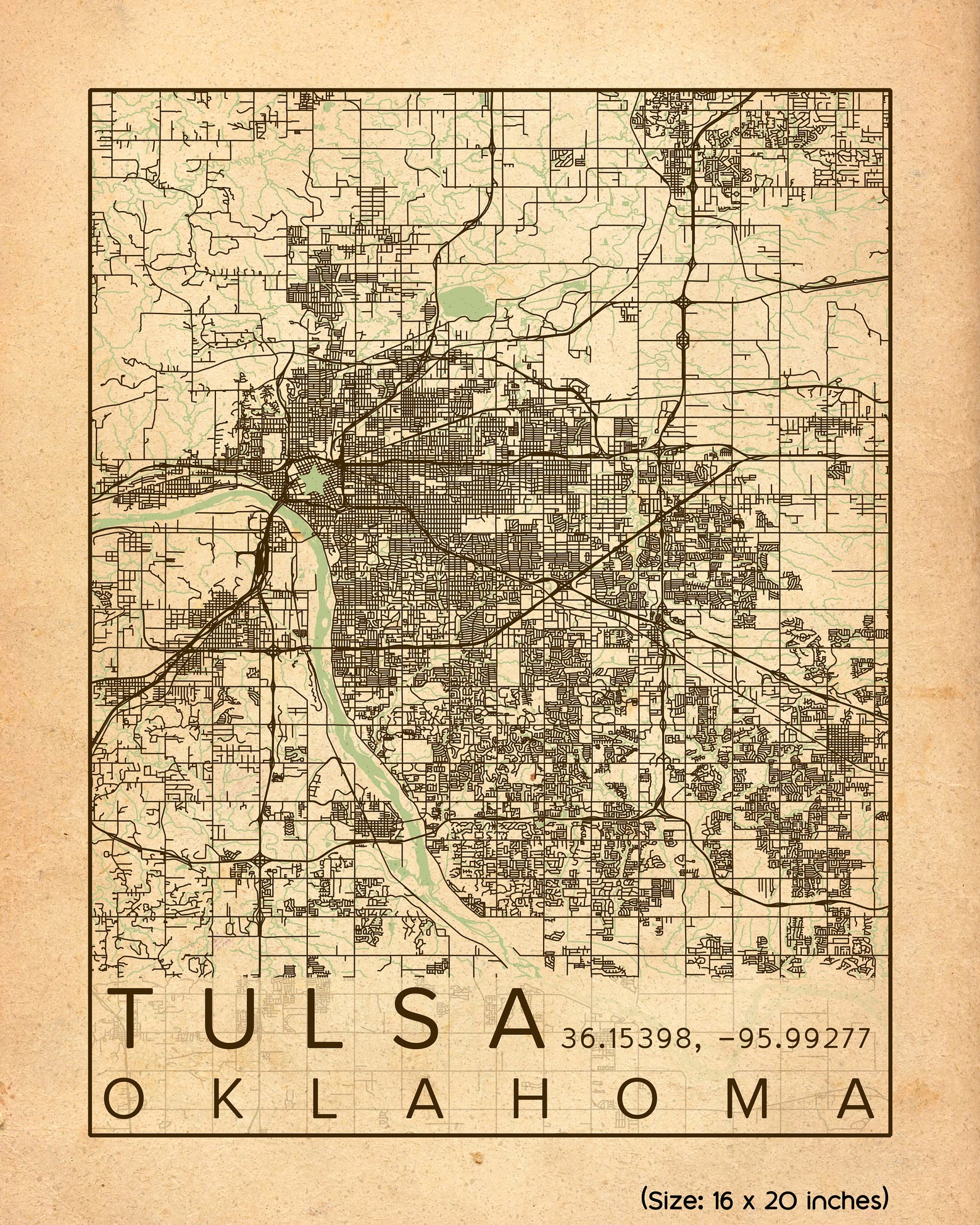 Tulsa Map Print Poster Antique Vintage Aged Tulsa Oklahoma | Etsy