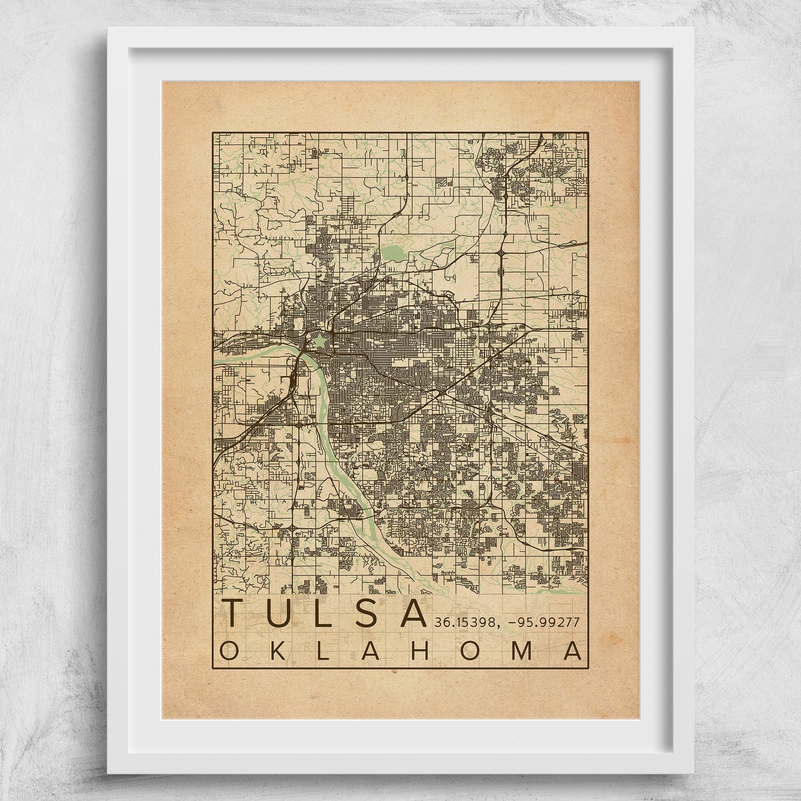 Tulsa Map Print Poster Blue Green Downtown Tulsa Oklahoma Okie - Etsy
