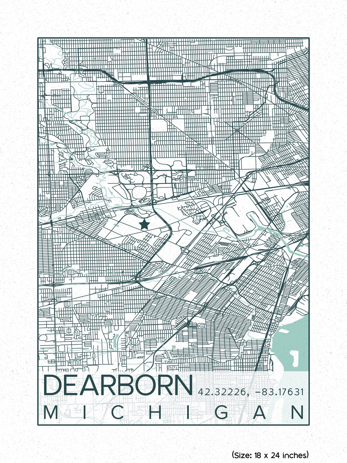 Dearborn City Map Print Poster Blue Green Dearborn Down River - Etsy