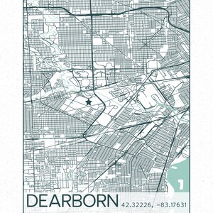 Dearborn City Map Print Poster Blue Green Dearborn Down River Michigan ...
