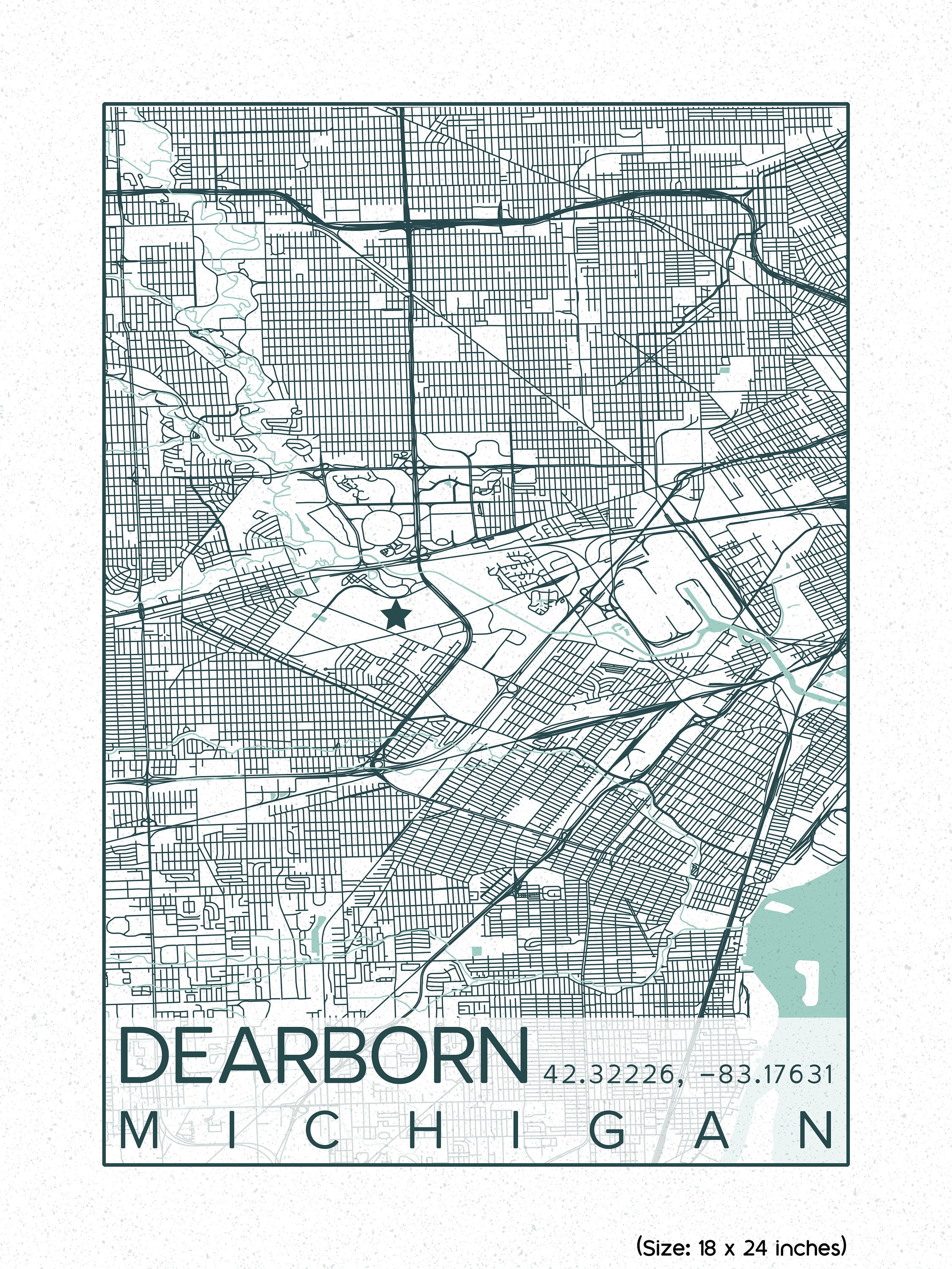 Dearborn City Map Print Poster Blue Green Dearborn Down River - Etsy