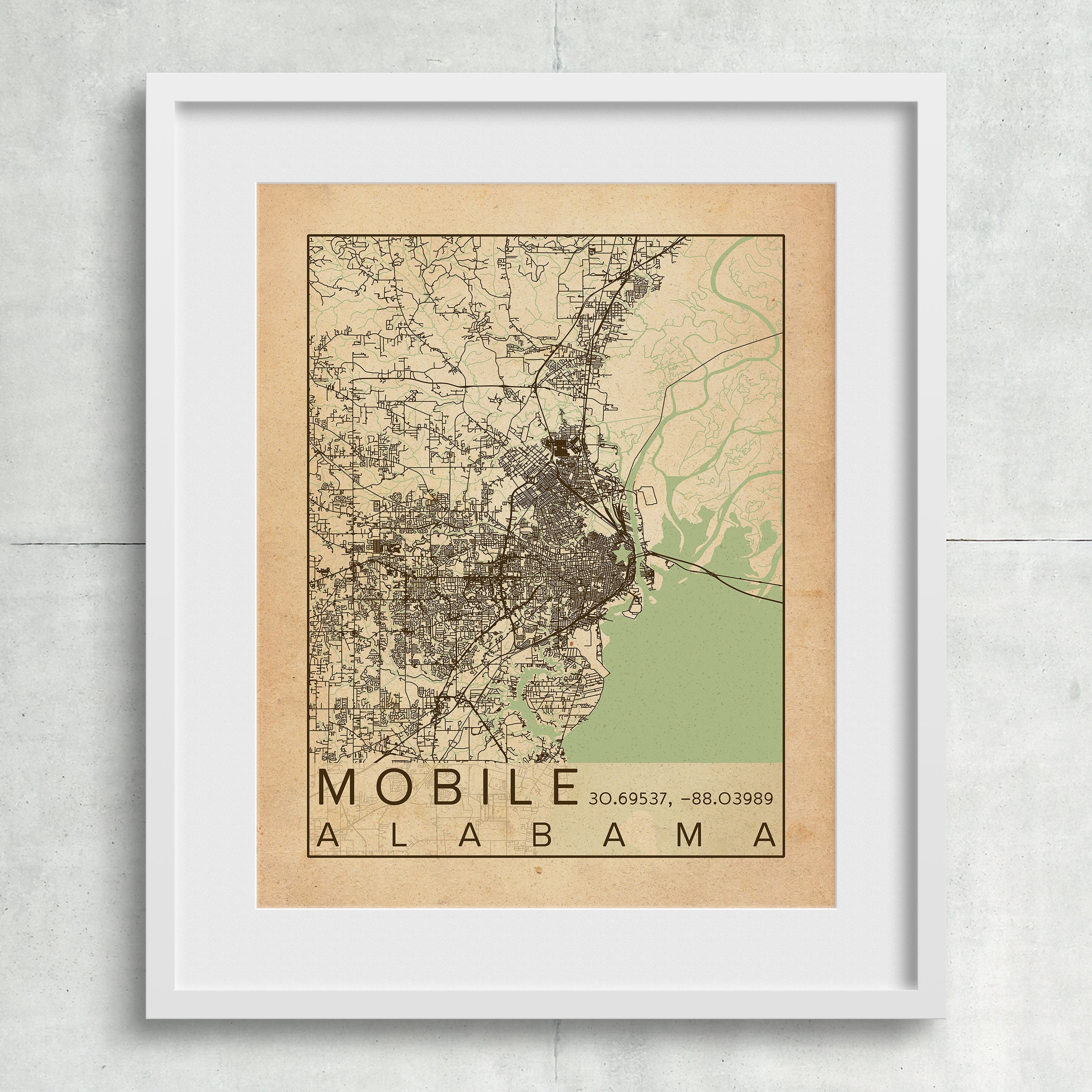 Mobile Alabama City Map Print Poster Antique Vintage Aged - Etsy