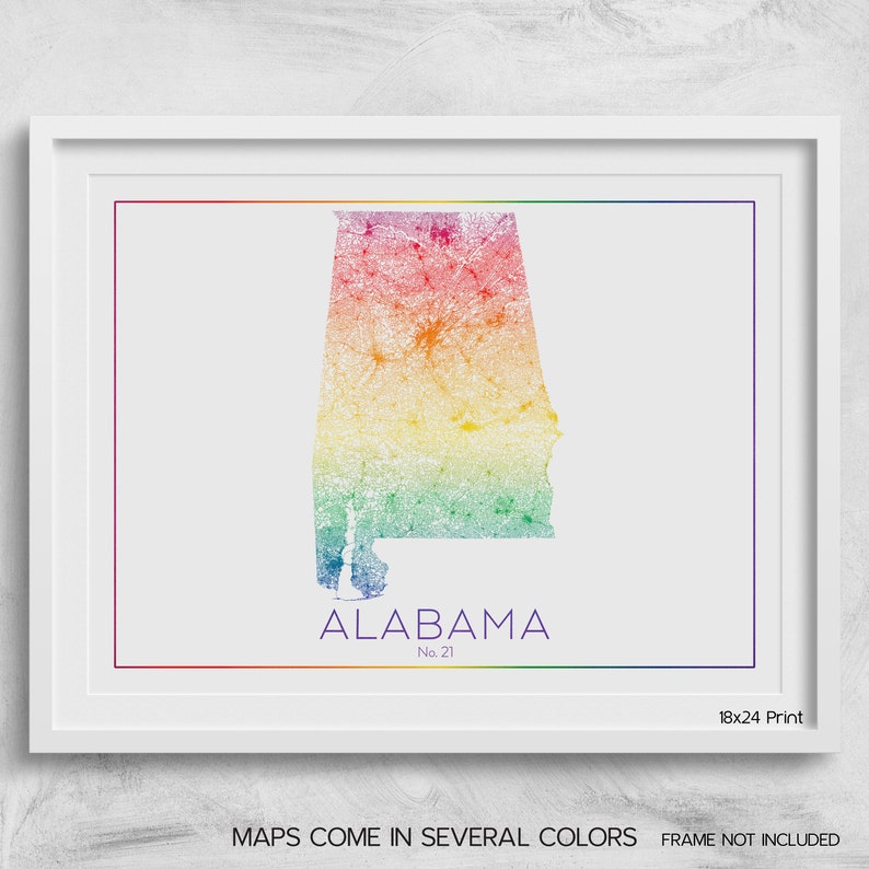 Alabama AL State Map Road Map Roadways Different Custom Colors - Etsy