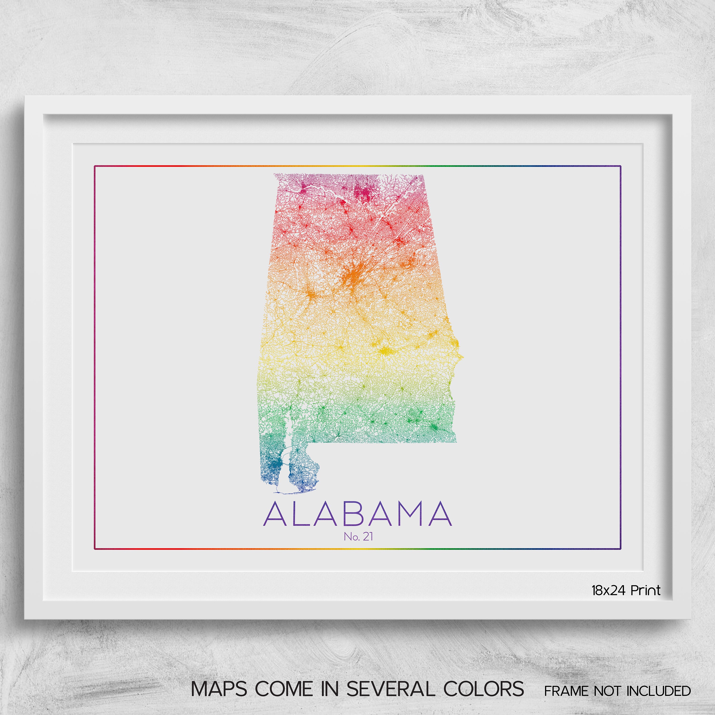 Alabama AL State Map Road Map Roadways Different Custom Colors | Etsy