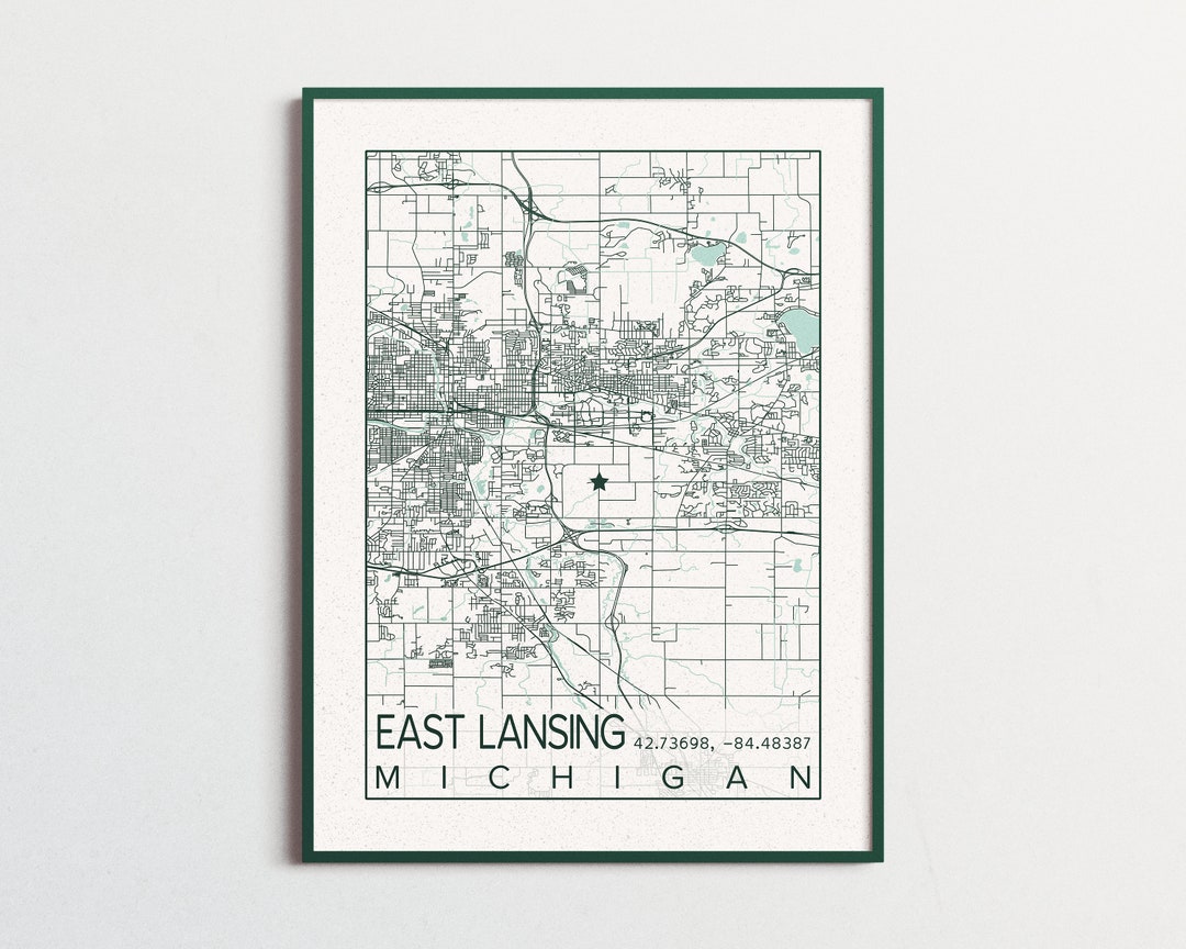 East Lansing Map Michigan State University Poster Print City of East ...