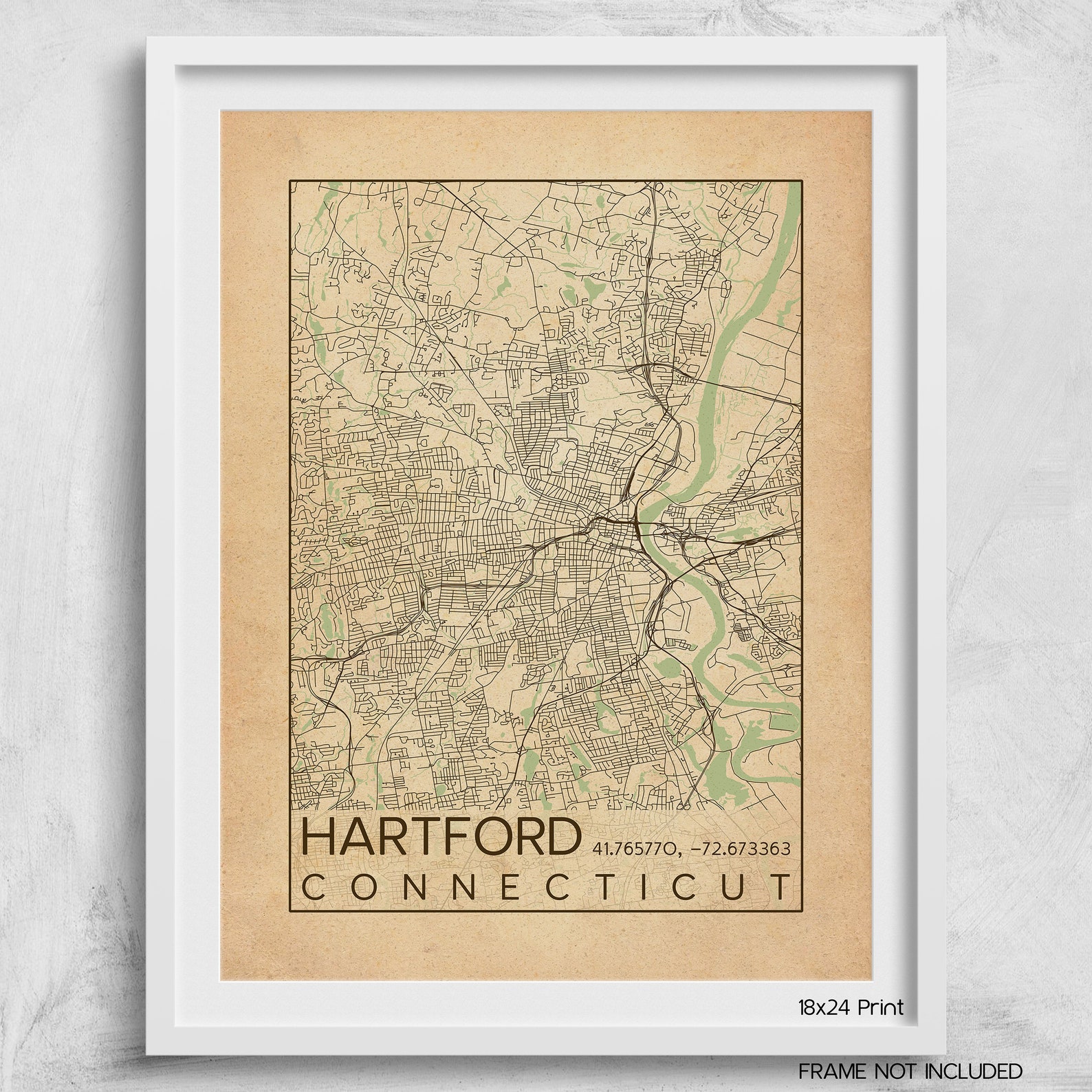 Hartford Connecticut City Map Print Poster Blue Green Capital - Etsy