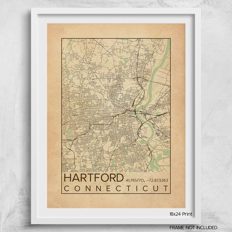 Hartford Connecticut City Map Print Poster Blue Green Capital - Etsy