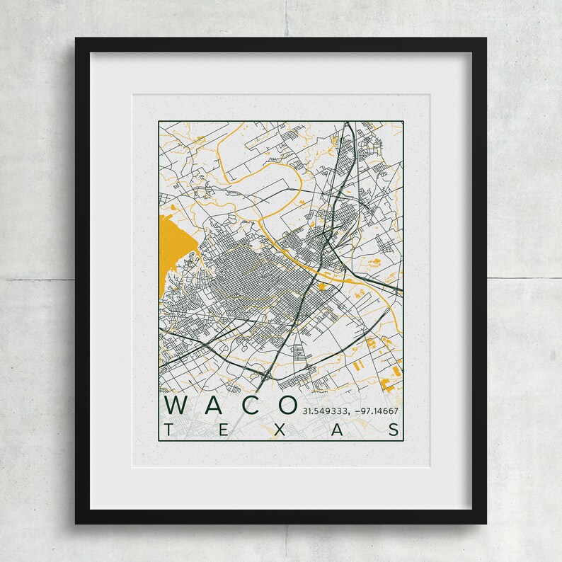 Waco Texas Map Baylor University Print City Waco TX BU Map | Etsy