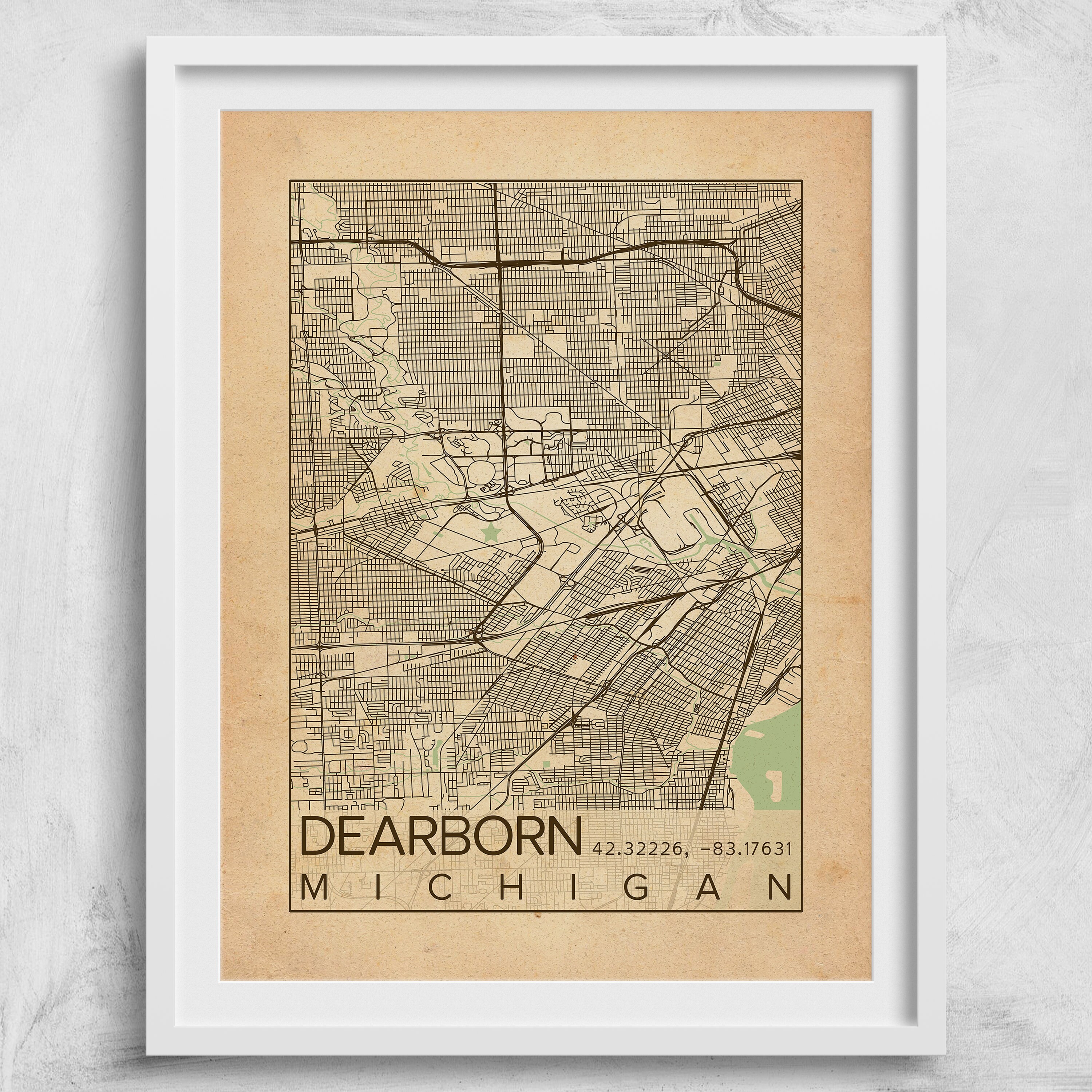 Dearborn City Map Print Poster Blue Green Dearborn Down River | Etsy