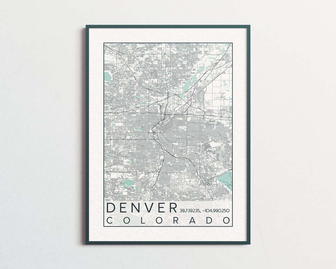 Denver Colorado City Map Print Poster Blue Green Mile High City Rocky ...