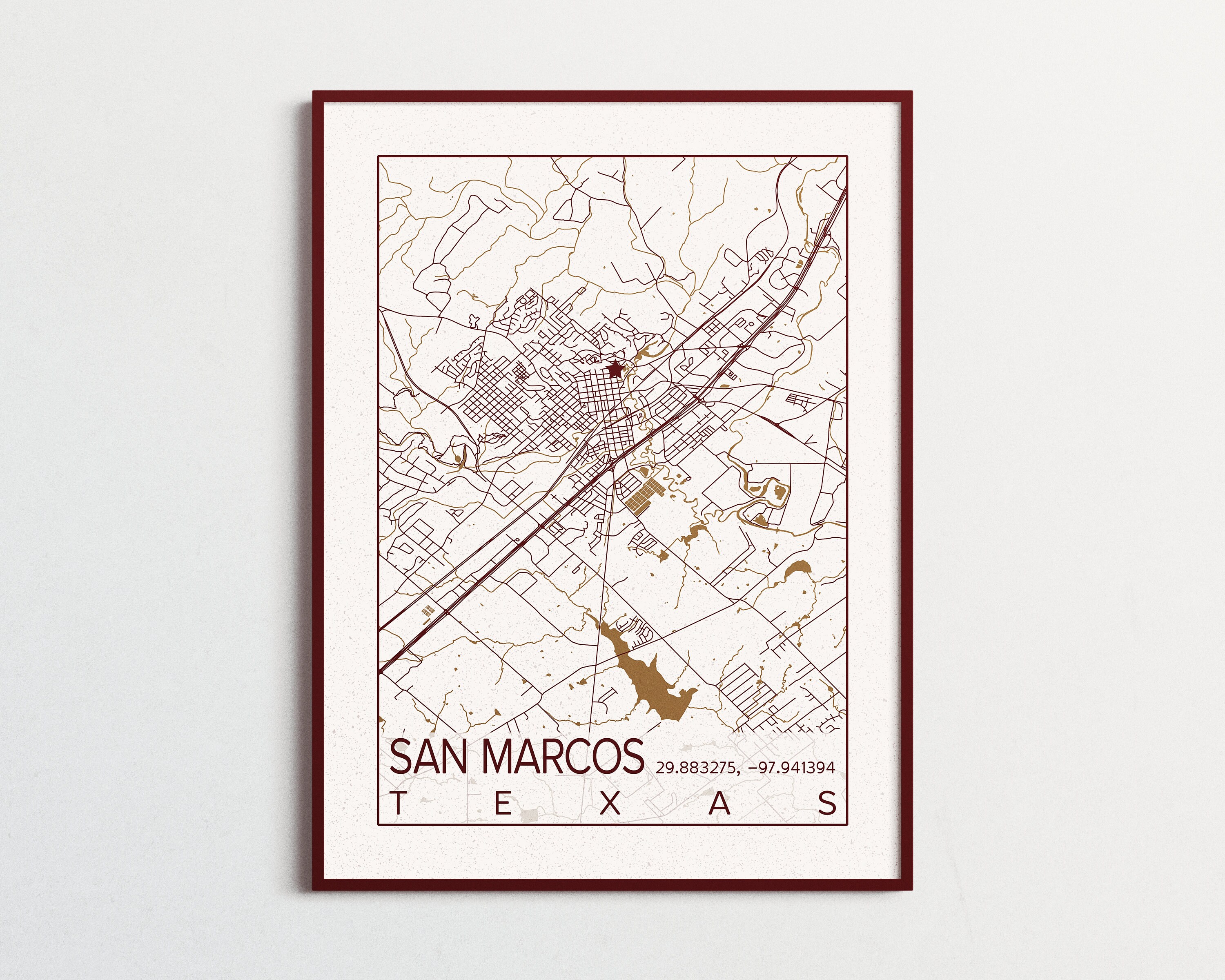 San Marcos Map Texas State University Print City of San Marcos - Etsy