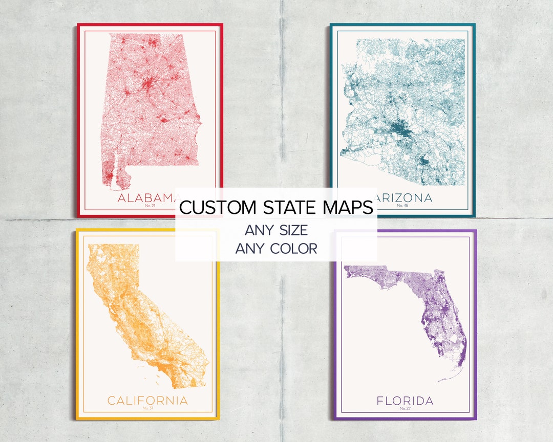 Custom State Map, Personalized, Boho, Wall Art, Decor, Home, Office ...