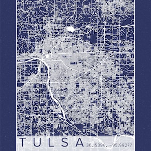 Tulsa Map Print Poster Blueprint Plans Downtown Tulsa Oklahoma Okie ...