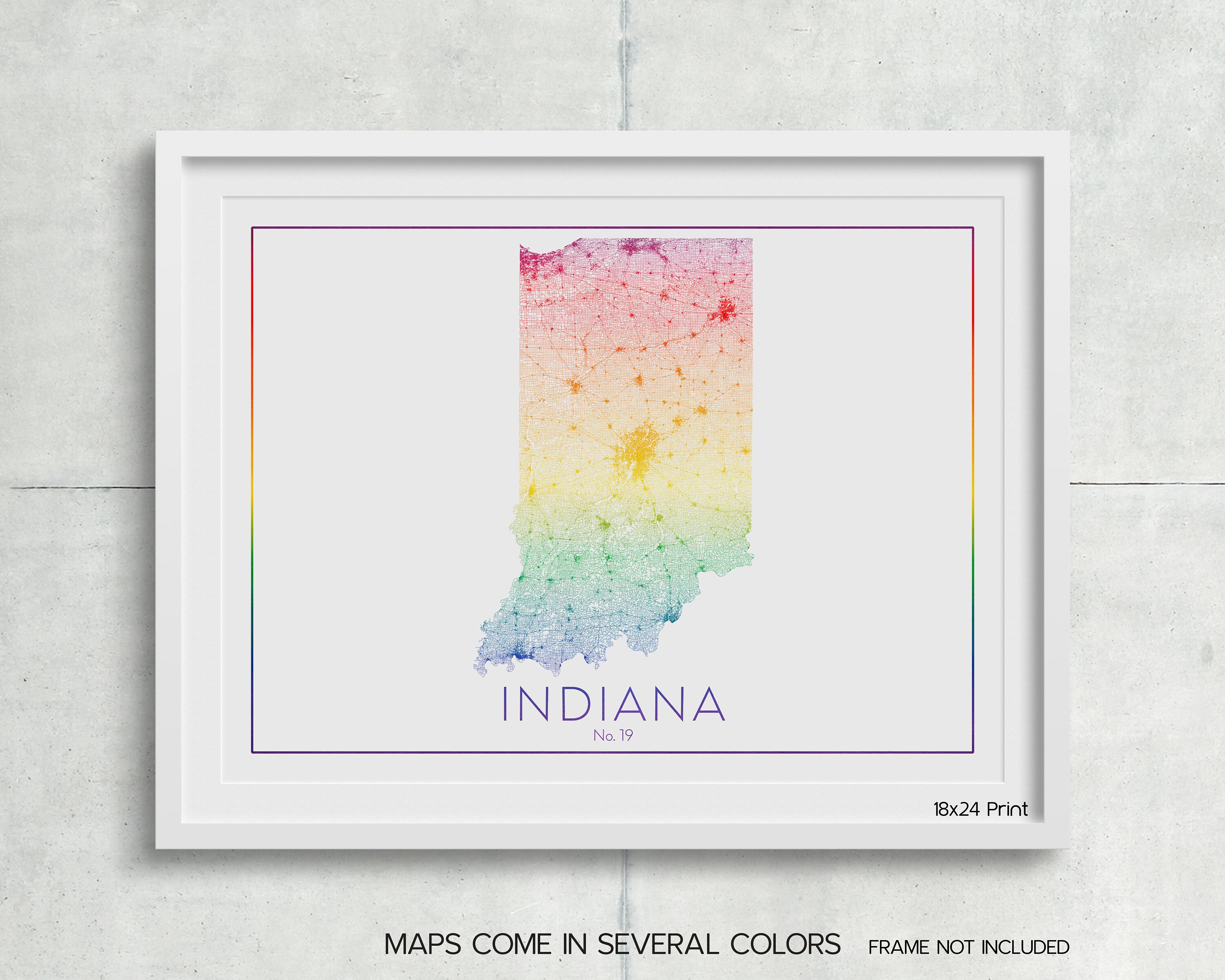 Indiana Art Map Indiana State Map Graduation Gift | Etsy