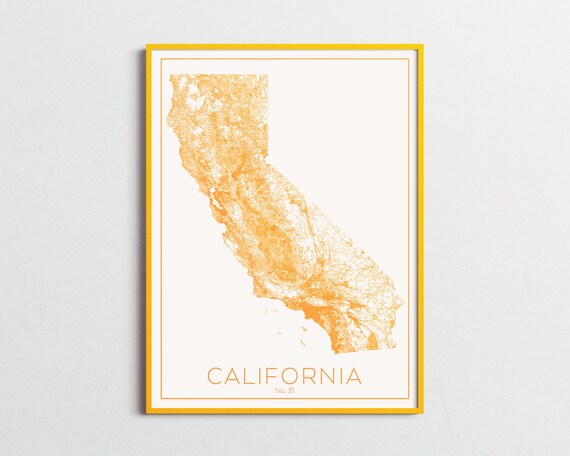 California CA State Map Road Map Roadways Different Custom | Etsy