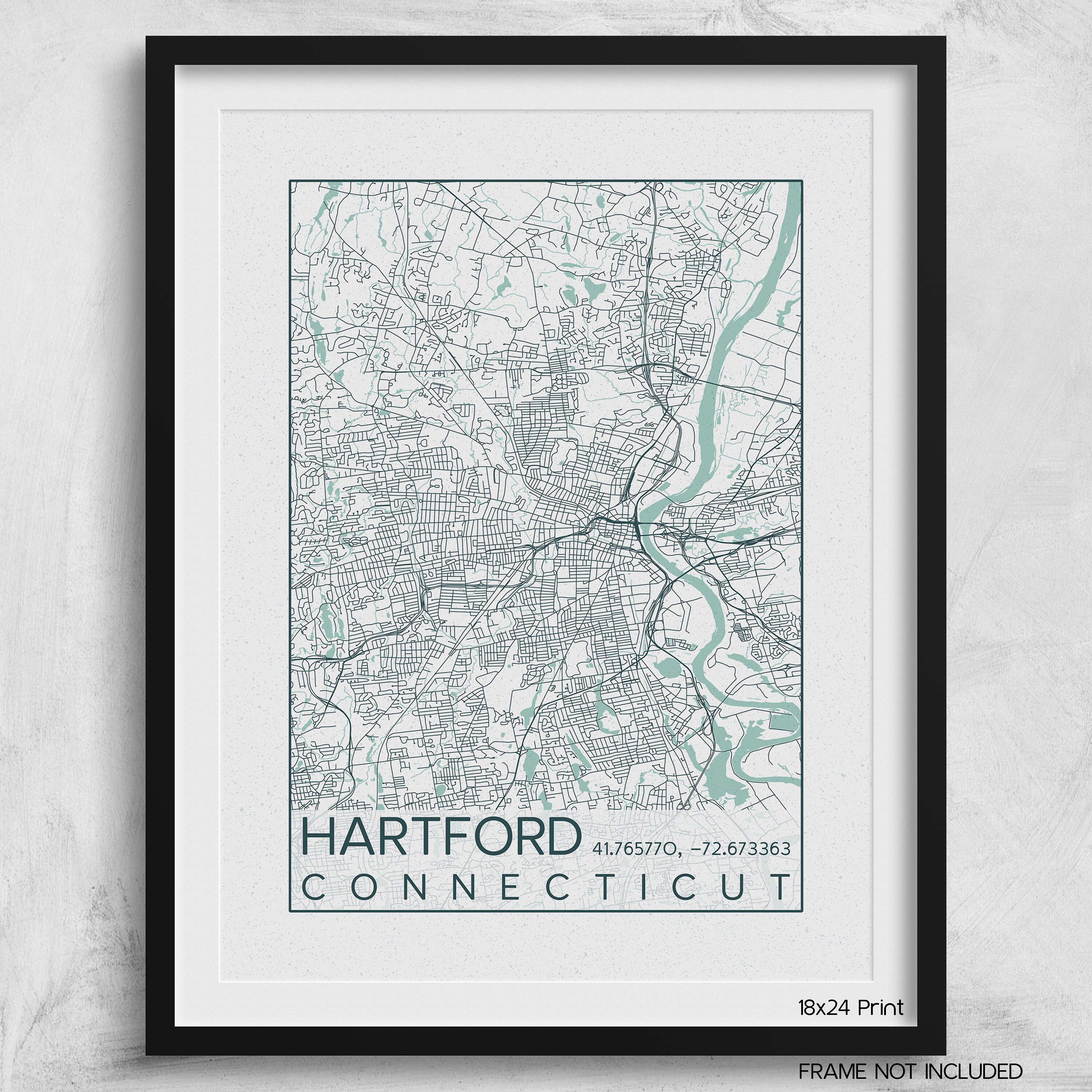 Hartford Connecticut City Map Print Poster Blue Green Capital - Etsy