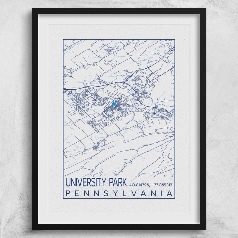 University Park PA Map Pennsylvania State University PSU Poster Print ...