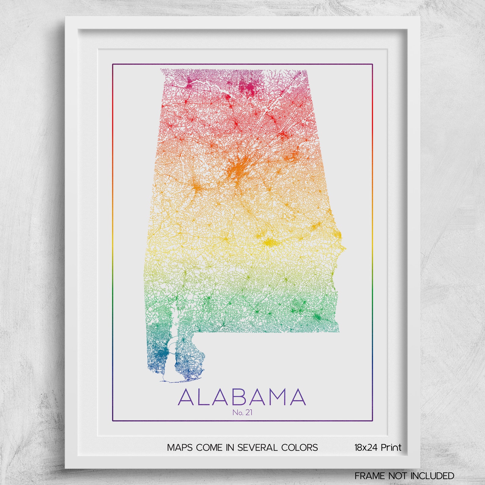 Alabama AL State Map Road Map Roadways Different Custom Colors | Etsy