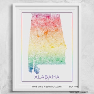 Alabama AL State Map Road Map Roadways Different Custom Colors - Etsy