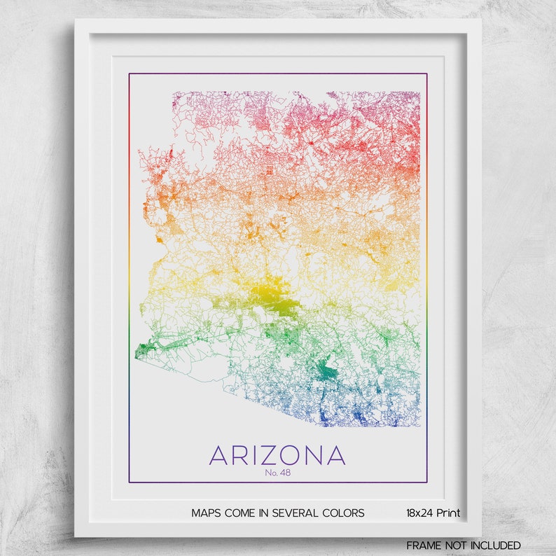 Arizona AZ State Map Road Map Roadways Different Custom Colors - Etsy