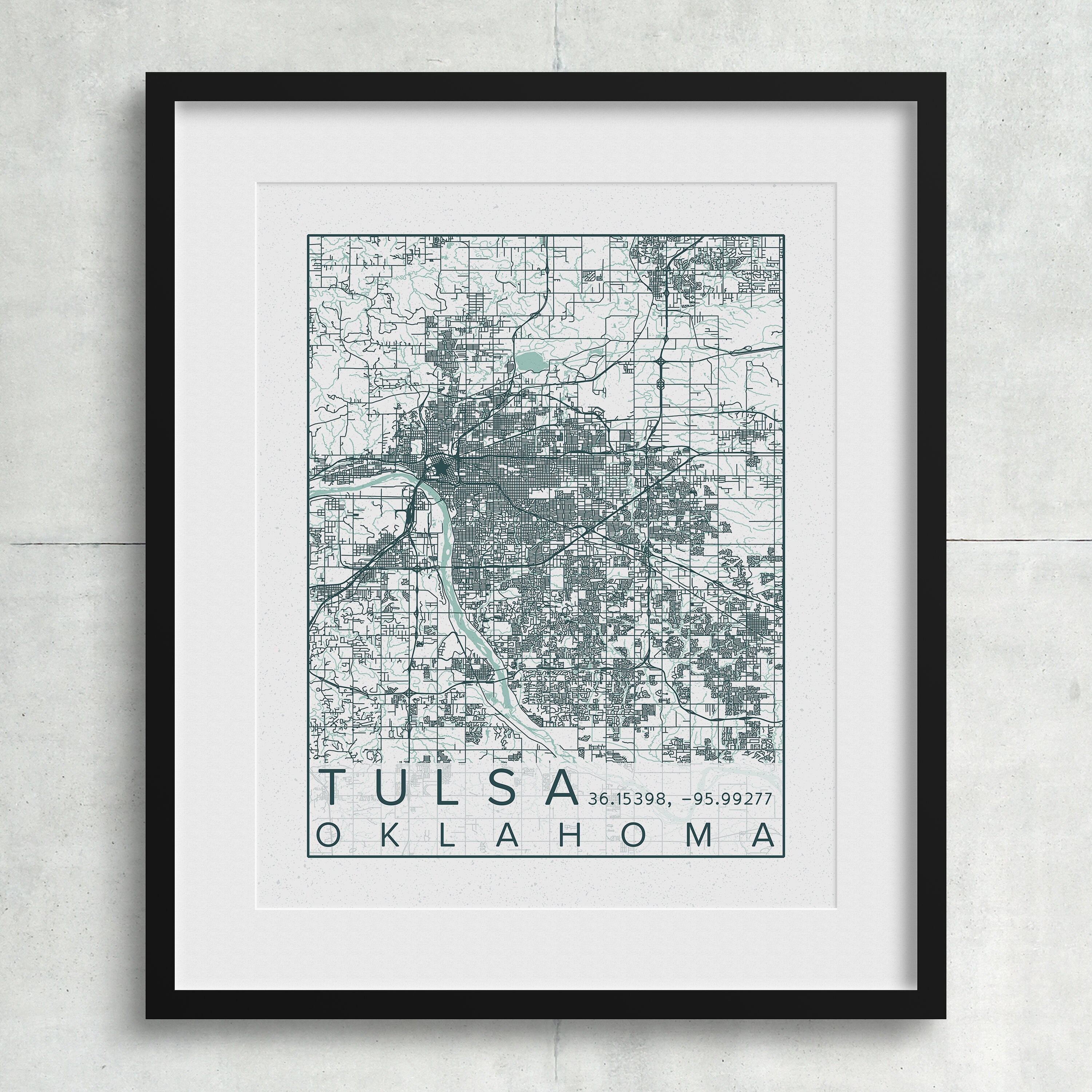 Tulsa Map Print Poster Blue Green Downtown Tulsa Oklahoma Okie - Etsy