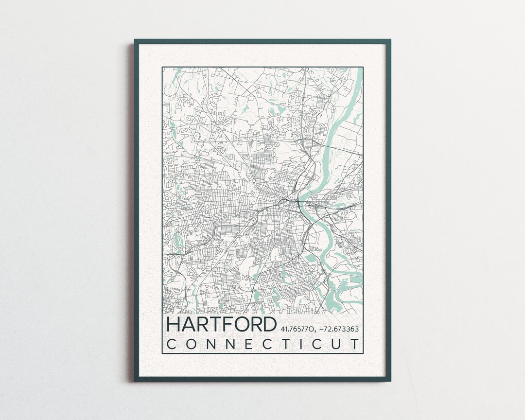 Hartford Connecticut City Map Print Poster Blue Green Capital - Etsy